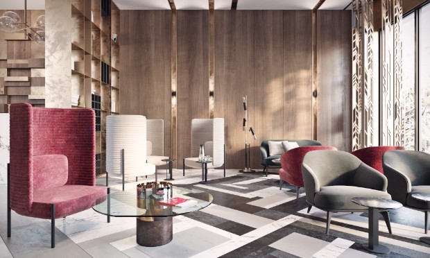 Modern Lobby in Moscow with Unique Lamps