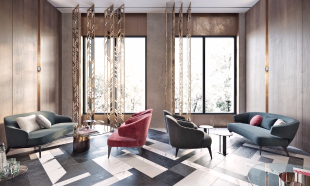 Modern Lobby in Moscow with Unique Lamps